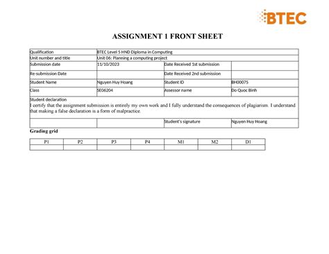 Asm1 1st Pacp Hoangnh Bh00075 Assignment 1 Front Sheet Qualification