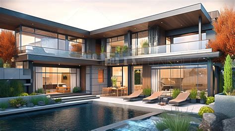 무성한 정원과 반짝이는 수영장을 갖춘 현대적인 빌라의 놀라운 3d 렌더링 현대적 배경 맨션 배경 정원 배경 이미지 Hd 현대적 맨션 정원 배경 사진 무료 다운로드