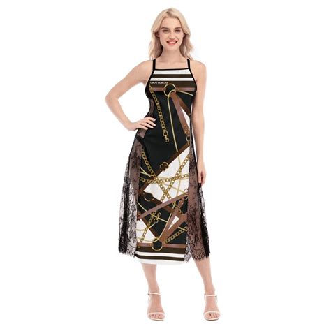 All Over Print Womens Lace Cami Cross Back Dress Codeblocks Clothing