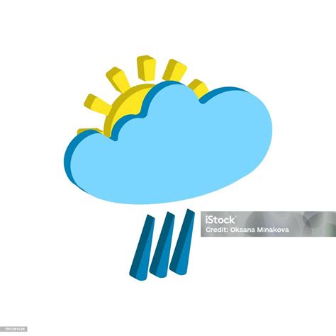 흰색 배경에 고립 된 비의 일기 예보 등각 투영 아이콘입니다 현대적인 스타일의 날씨 기호입니다 웹 사이트 디자인 및 모바일 앱용 벡터 일러스트레이션 0명에 대한 스톡 벡터