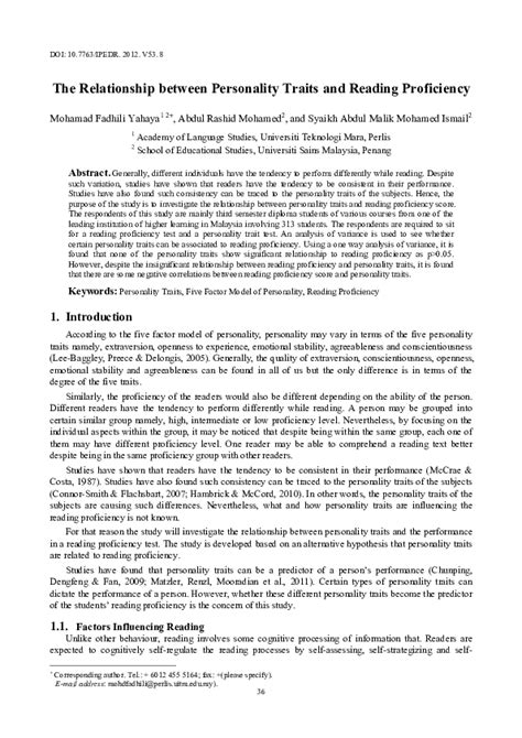 Pdf The Relationship Between Personality Traits And Reading Proficiency