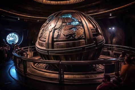 Premium Ai Image A Globe Inside A Building With A Man Sitting At The