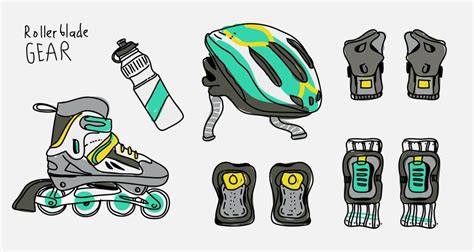 Rollerblade Safety Gear Hand Drawn Vector Illustration 168245 Vector