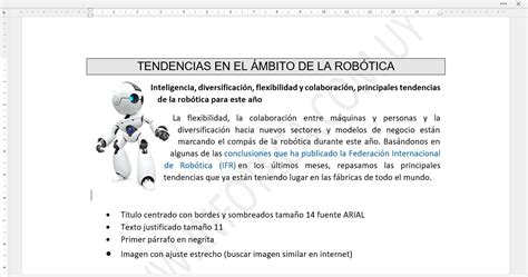 Ejercicio de Word Robótica nivel básico resuelto paso a paso