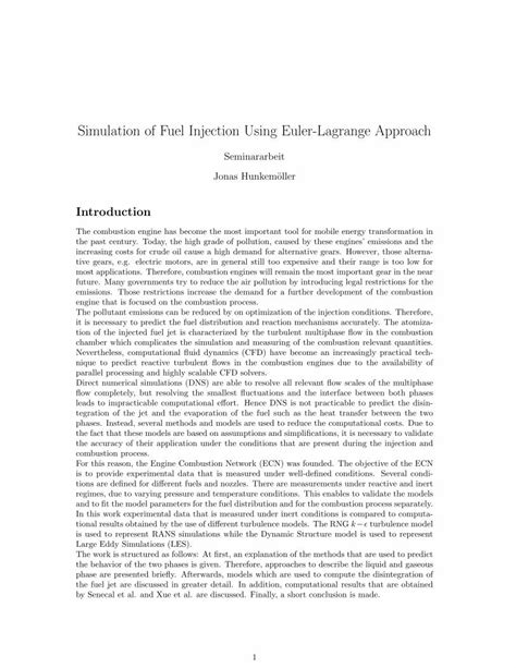 pdf simulation of fuel injection using euler lagrange approach