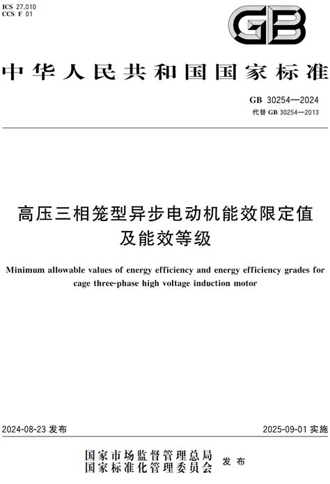 《高压三相笼型异步电动机能效限定值及能效等级》（gb30254 2024）【全文附高清无水印pdf可编辑word版下载】 标准规范 河南