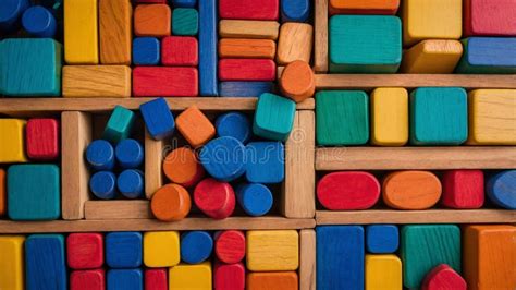 Colorful Arrangement Of Wooden Blocks In Various Shapes And Sizes Creating An Abstract Pattern