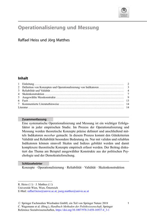PDF Operationalisierung Und Messung