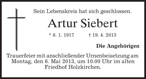 Traueranzeigen Von Artur Siebert Trauer Merkur De