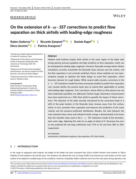 Pdf On The Extension Of K−ω−sst Corrections To Predict Flow Separation On Thick Airfoils With