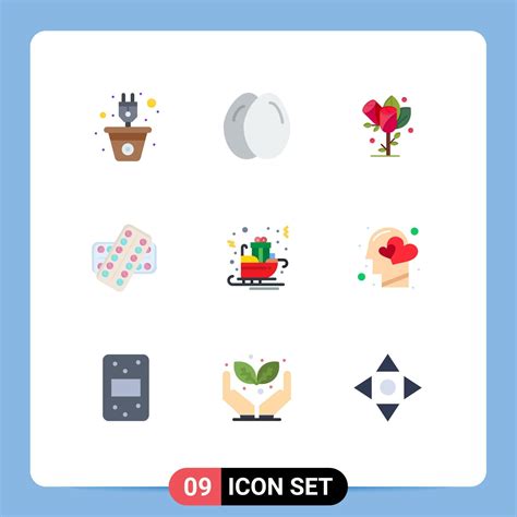 Mobile Interface Flat Color Set Of 9 Pictograms Of Carriage Tablet Flower Drugs Medicine