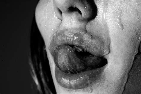 Lips Part Of Woman Face Close Up Plump Lip With Makeup Lips Red