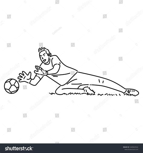 Jumping Football Goalkeeper Catches The Ball Soccer Player Line Art