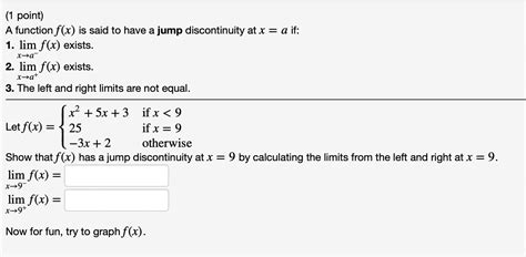 Solved 1 Point A Function F X Is Said To Have A Jump Chegg Com