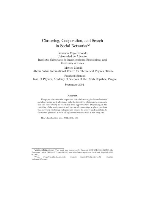 Pdf Clustering Cooperation And Search In Social Networks