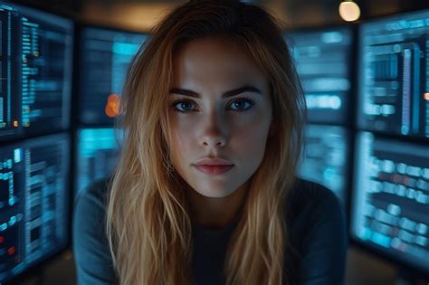 Ai Cyber Security Concept Female It Computer Specialist Analyzing