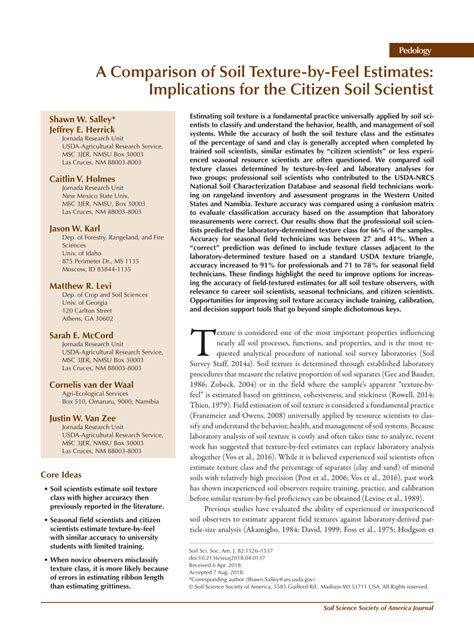 PDF A Comparison Of Soil Texture By Feel Estimates Implications For