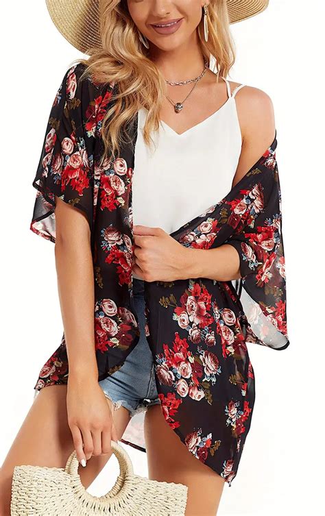 Floral Print Open Front Kimono Boho Cover Kimono Spring Temu