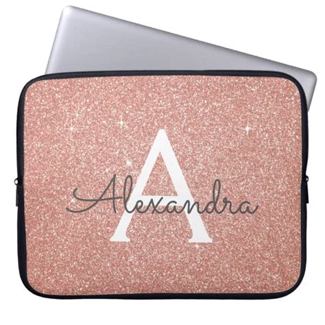 Pink Rose Gold Glitter And Sparkle Monogram Laptop Sleeve Zazzle