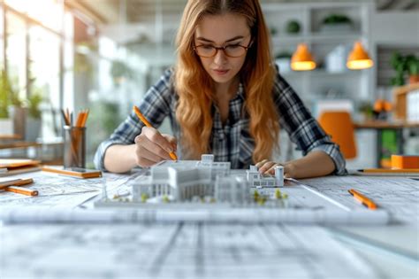 Premium Photo Architects Working With Blueprint And Mockup House Generative Ai