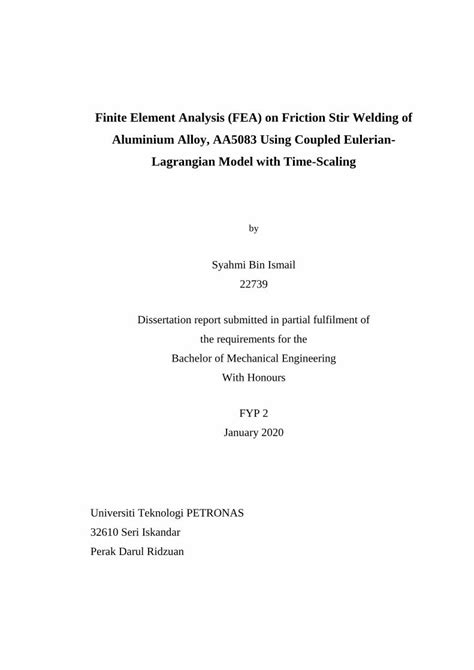 Pdf Finite Element Analysis Fea On Friction Stir Welding Of Dokumen Tips
