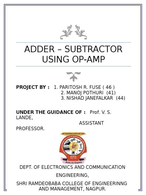 Adder Subtractor Using Opamp 741 Pdf Operational Amplifier Amplifier