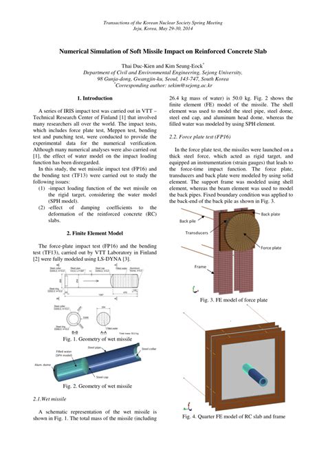 Pdf Numerical Simulation Of Soft Missile Impact On Reinforced