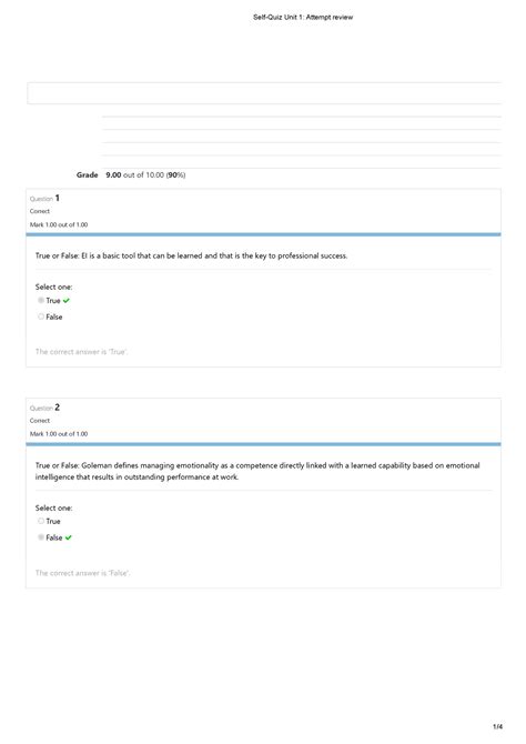 Self Quiz Unit 1 Attempt Review 04 Grade 9 Out Of 10 90 Question 1 Correct Mark 1 Out Of