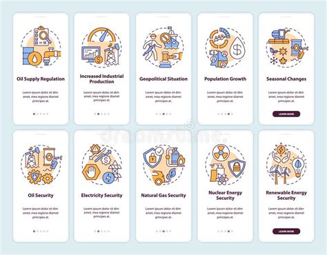 Energy Security Onboarding Mobile App Page Screen With Concepts Set