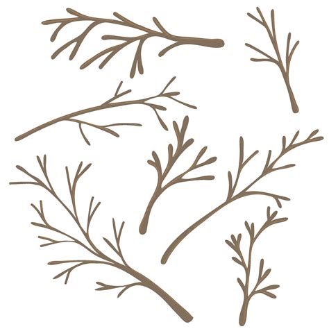 Set Of Naked Deciduous Autumn Twigs Hand Drawn Element For Autumn