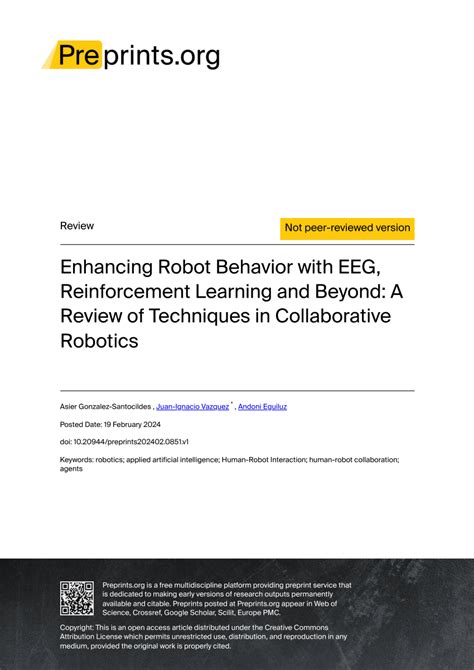 Pdf Enhancing Robot Behavior With Eeg Reinforcement Learning And