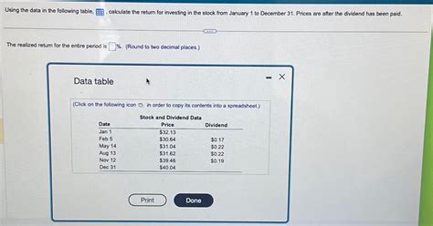 Solved Using The Data In The Following Table Calculate The