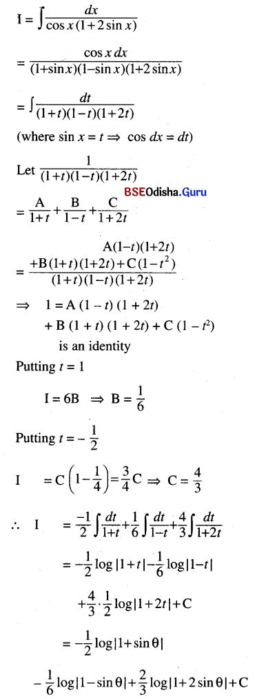 CHSE Odisha Class Math Solutions Chapter Integration Ex H BSE Odisha