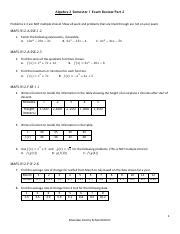 Algebra 2 Sem Exam Review Part 2 2020 Pdf Algebra 2 Semester 1 Exam
