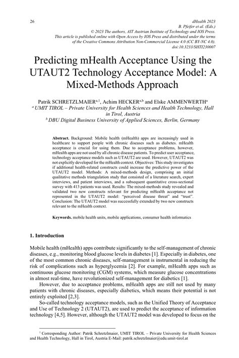 Pdf Predicting Mhealth Acceptance Using The Utaut2 Technology Acceptance Model A Mixed