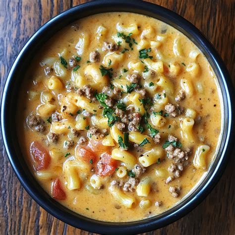 One Pot Macaroni Cheeseburger Soup No Velveeta Infloin Recipes