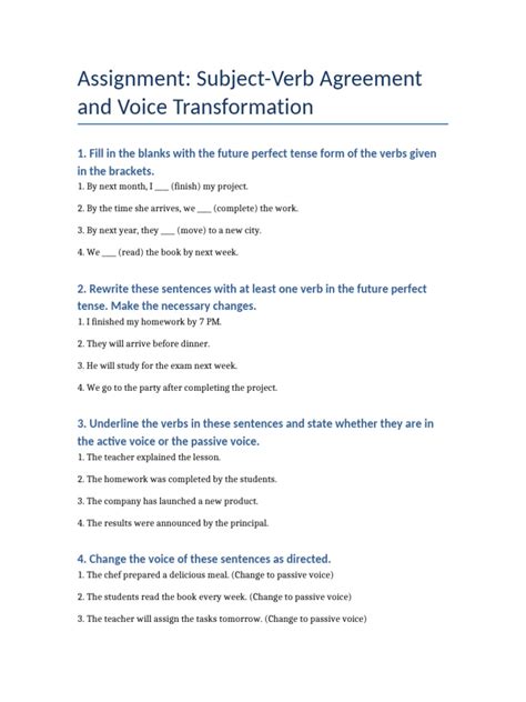 Subject Verbs Assignment Pdf