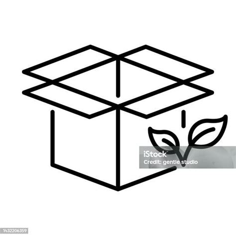 배달 라인 아이콘을위한 유기 바이오 상자 잎 선형 픽토그램이있는 생태 재활용 패키지 천연 에코 재활용 골판지 팩 개요 아이콘 편집 가능한 스트로크 격리된 벡터 일러스트 레이