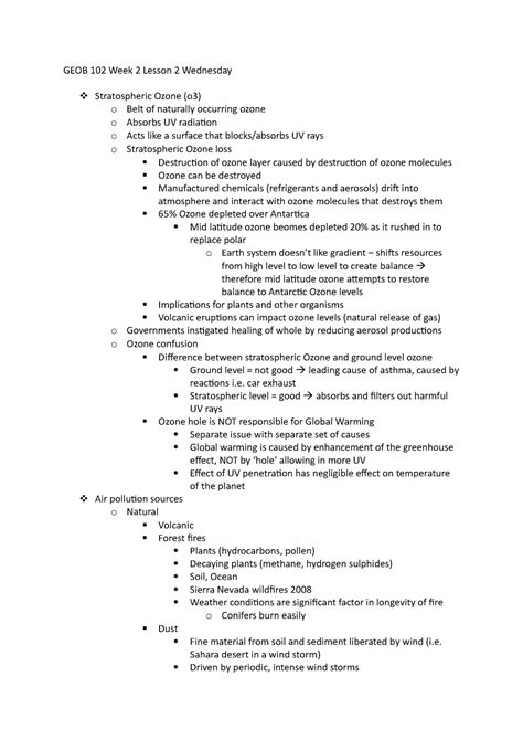 GEOB 102 Week 2 Lesson 2 Wednesday GEOB 102 Week 2 Lesson 2 Wednesday Stratospheric Ozone O3