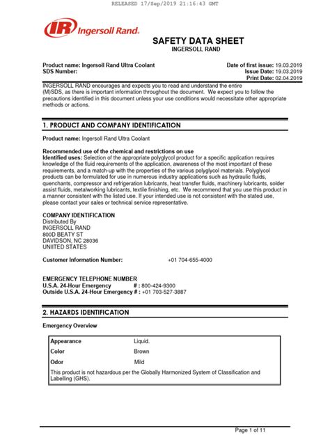 Safety Data Sheet Ultra Coolant China English Pdf