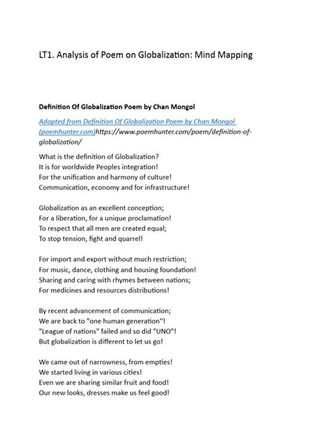 Lt1 Analysis Of Poem On Globalization Mind Mapping 1 Pdf
