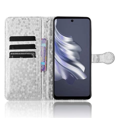 For Tecno Spark Pro Honeycomb Dot Texture Leather Phone Case Silver Alexnld Com