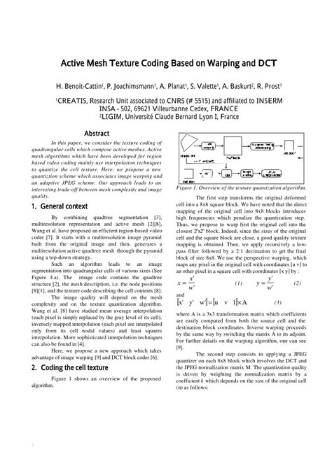 Pdf Active Mesh Texture Coding Based On Warping And Dct