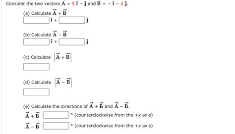 Solved Consider The Two Vectors A With Arrow 5 î − ĵ And B