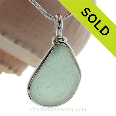 Triangular Seafoam Green Genuine Sea Glass In Original Silver Wire