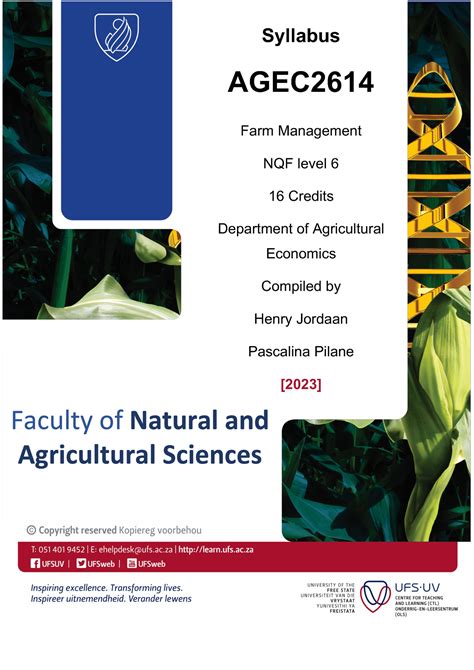 AGEC2614 Syllabus Notes Summaries Syllabus AGEC Farm Management NQF