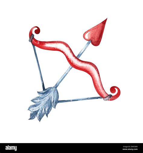 Cupids Bow And Arrow With A Heart Shaped Tip Hand Drawn Watercolor