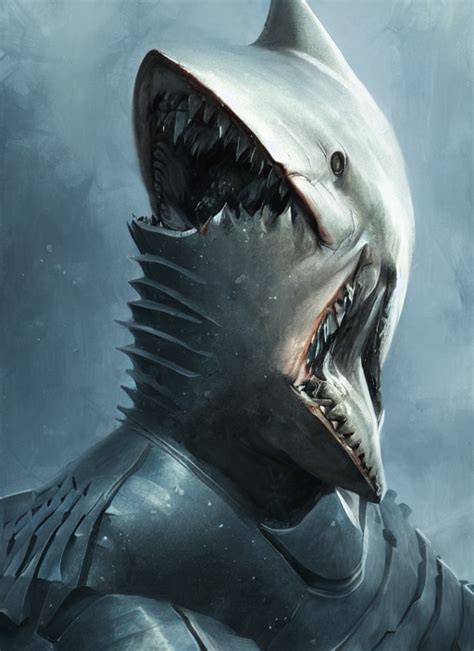 KREA AI Digital Painting Of A Human Shark Wearing Knight A