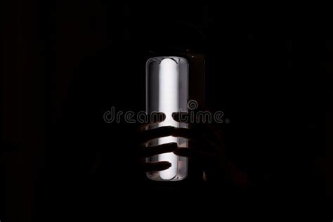 Ukrainian Girl With A Led Flashlight On A Battery In The Dark At Home