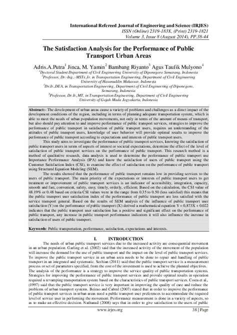 Pdf The Satisfaction Analysis For The Performance Of Public Transport Urban Areas